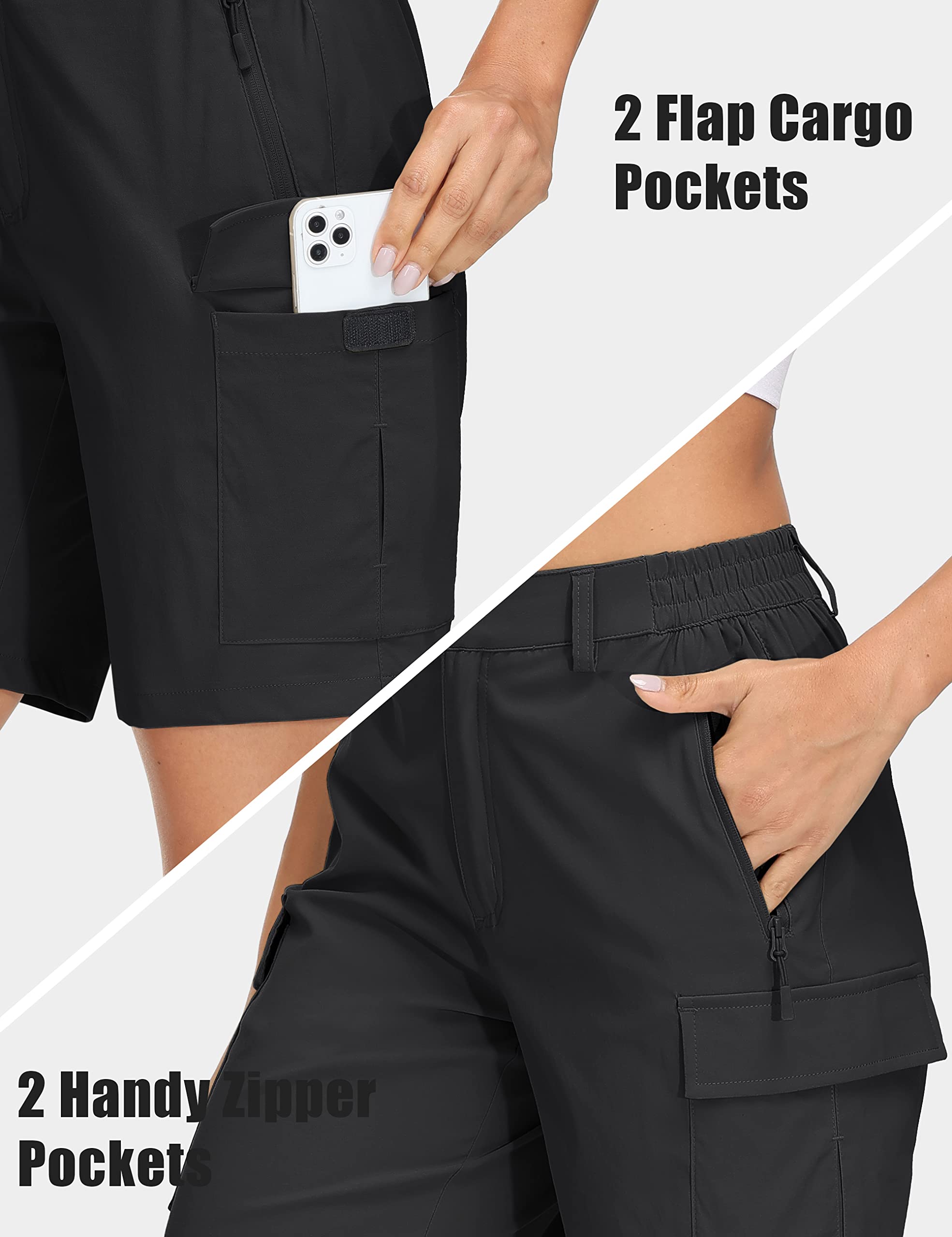 MAGCOMSEN Hiking Shorts for Women Lightweight Quick Dry Cargo Shorts with Pockets Tactical Travel Black Golf Shorts S