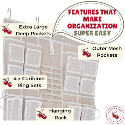 BC BUTLER & CHEF Over Door Shoe Organizer Extra Large With 51 Pockets - With Hanging Rack Rings & Storage Accessories - For Behind Back of Door or Closet, Strong 800D Fabric, Wall Mountable, Holder