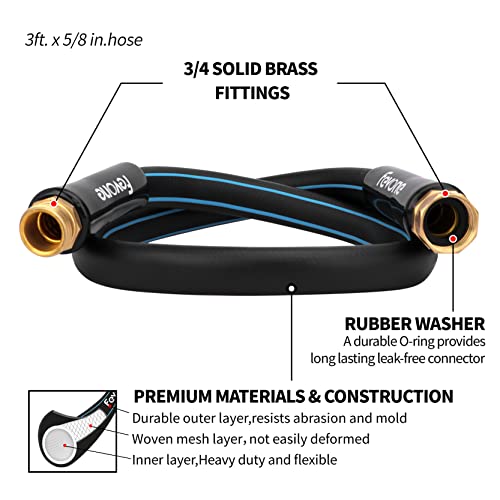 Fevone Garden Leader Hose 3 ft Lead-in Short Hose, 5/8 Heavy Duty Water Hose, Garden hose Extender/Hose Reel Connector, Male to Female 3/4 Solid Brass Fittings