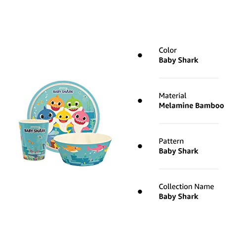 Zak Designs Baby Shark Dinnerware Set for Kids Includes 8" Plate, 6" Bowl, and 10oz Tumbler, Durable and Sustainable Melamine Bamboo Material (3-Piece Set)