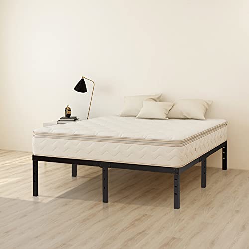 Wulanos Queen Size Bed Frame, 3500lbs Heavy Duty Metal Platform with Steel Slats Support, Sturdy and Durable Noise-Free, 14 Inches High Bedframes with Ample Storage, No Box Spring Needed, Black