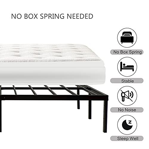 Wulanos Queen Size Bed Frame, 3500lbs Heavy Duty Metal Platform with Steel Slats Support, Sturdy and Durable Noise-Free, 14 Inches High Bedframes with Ample Storage, No Box Spring Needed, Black