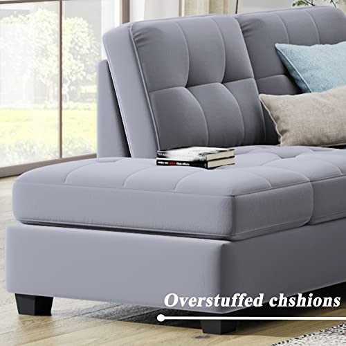 Living Room Furniture, Reversible Sectional Sofa with Storage Ottoman,L-Shape Couch with Two Cup Holders for Large Space Dorm Apartment,Gray