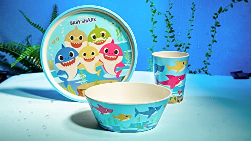 Zak Designs Baby Shark Dinnerware Set for Kids Includes 8" Plate, 6" Bowl, and 10oz Tumbler, Durable and Sustainable Melamine Bamboo Material (3-Piece Set)
