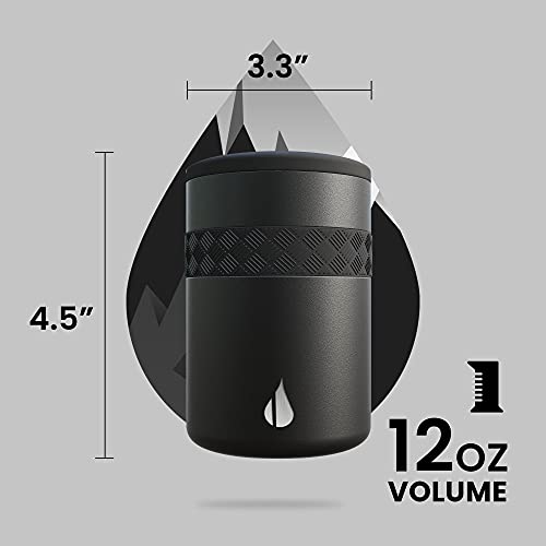 Elemental Stainless Steel Can Cooler, Triple Wall Insulated Beverage Insulator - Drink Sleeve for 12oz Regular Cans - Black