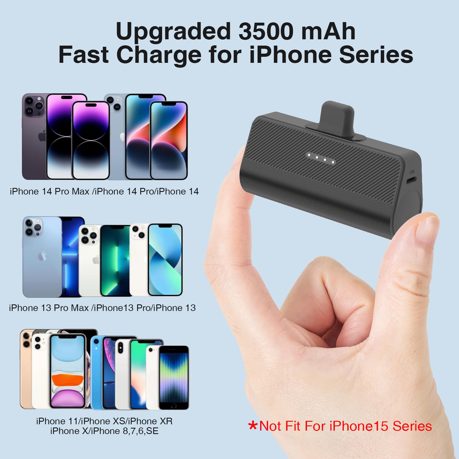 ATGIH Portable Charger for iPhone,3500mAh Ultra-Compact Small Power Bank Compatible with iPhone 6/7/8/SE/11/XR/12/12 Pro Max/13/13 Pro Max/14/14 Pro Max/14 Plus Series(Black)