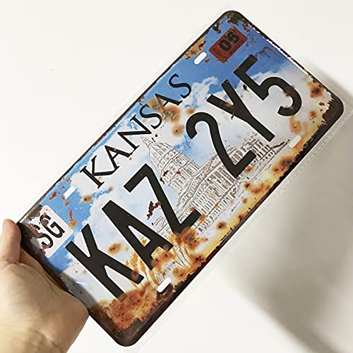Panguru 2 Pieces Prop License Plates from Supernatural, Metal Stamped Number Tags, Movie Prop Vanity Plate, 12x6 inches