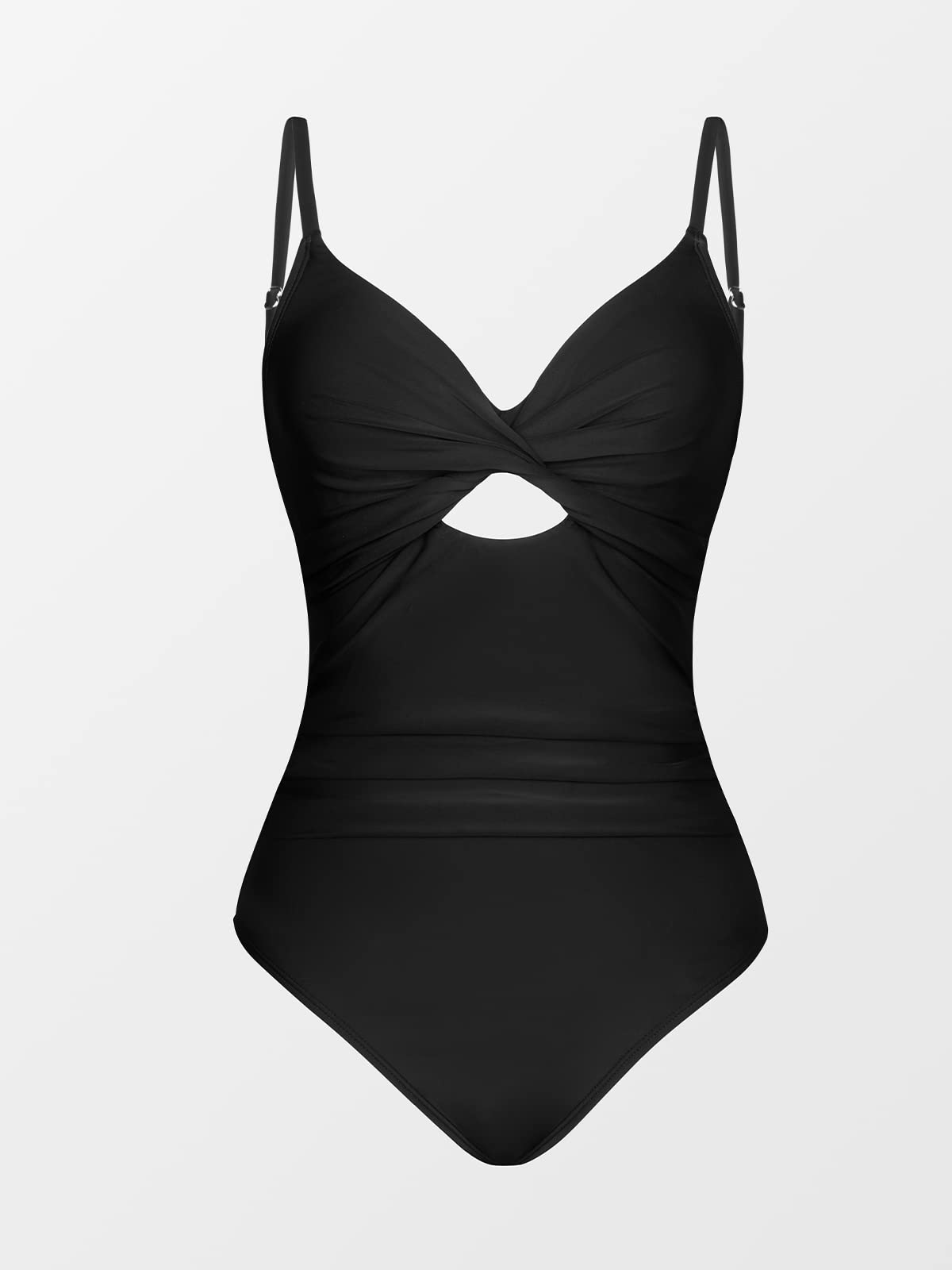 CUPSHE One Piece Swimsuit for Women Bathing Suits Twist Front Cutout Adjustable Straps Ruched Swimwear L, Black