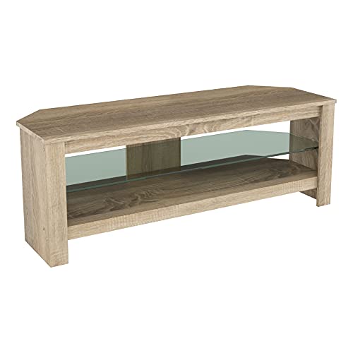 AVF CA115GOX-A Stand, Rustic Sawn Oak with Glass Shelf, Sizes – 27”, 32”, 37”, 39”, 40”, 42”, 46”, 47”, 50”, 55”. for TVs with Wide feet, Please Measure to Assure fit