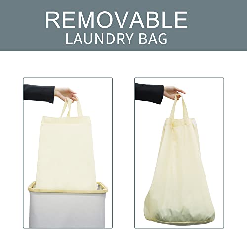 Large Laundry Hamper with Lid - Collapsible Laundry Baskets with Wheels and Removable Laundry Bag, 105L Capacity Dirty Clothes Hampers with Handles for Living Room, Bedroom, Laundry Room, Beige+Grey