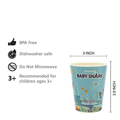 Zak Designs Baby Shark Dinnerware Set for Kids Includes 8" Plate, 6" Bowl, and 10oz Tumbler, Durable and Sustainable Melamine Bamboo Material (3-Piece Set)