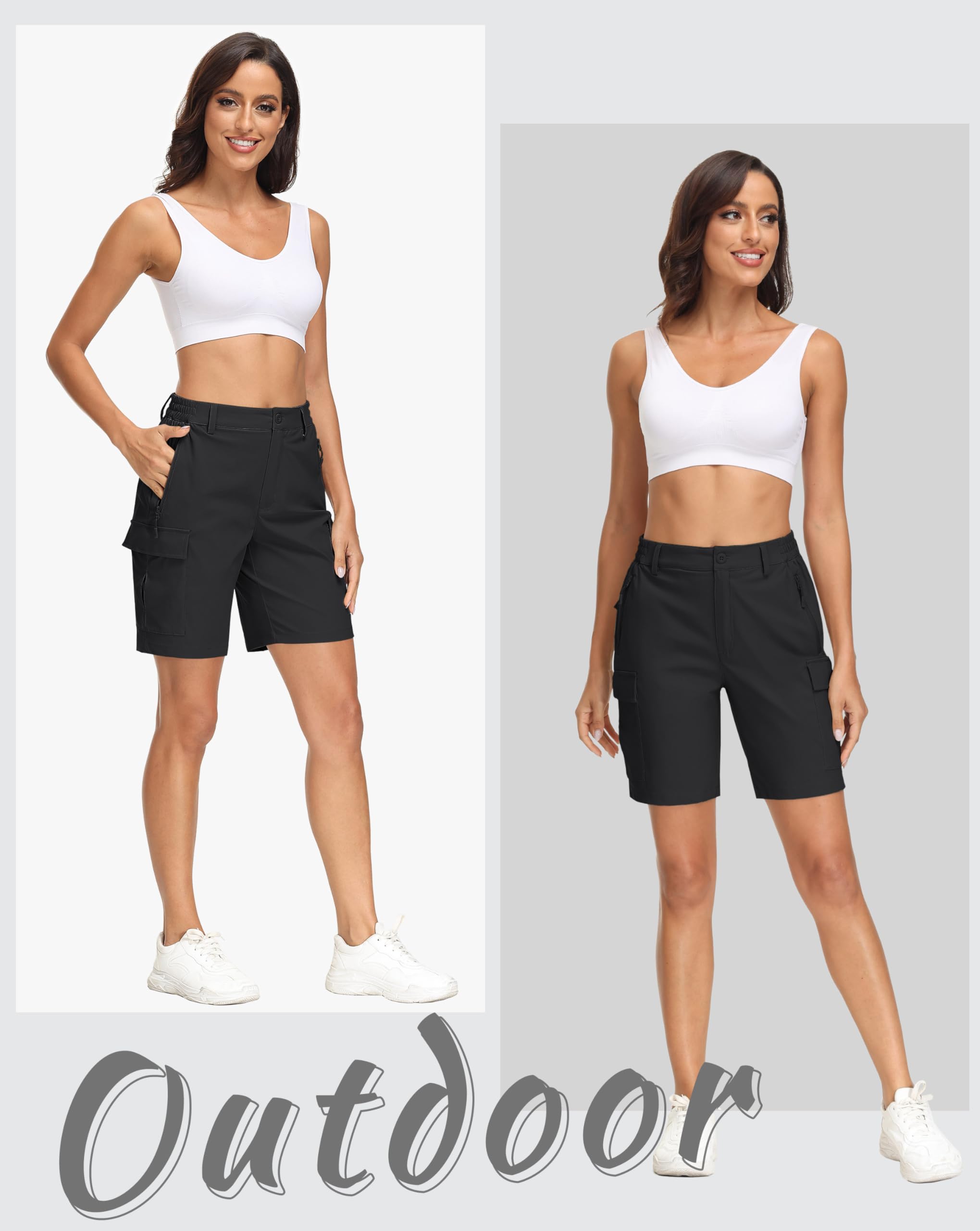 MAGCOMSEN Hiking Shorts for Women Lightweight Quick Dry Cargo Shorts with Pockets Tactical Travel Black Golf Shorts S