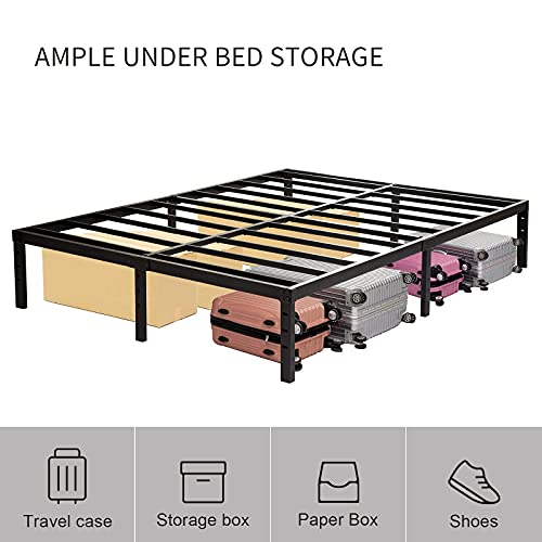 Wulanos Queen Size Bed Frame, 3500lbs Heavy Duty Metal Platform with Steel Slats Support, Sturdy and Durable Noise-Free, 14 Inches High Bedframes with Ample Storage, No Box Spring Needed, Black