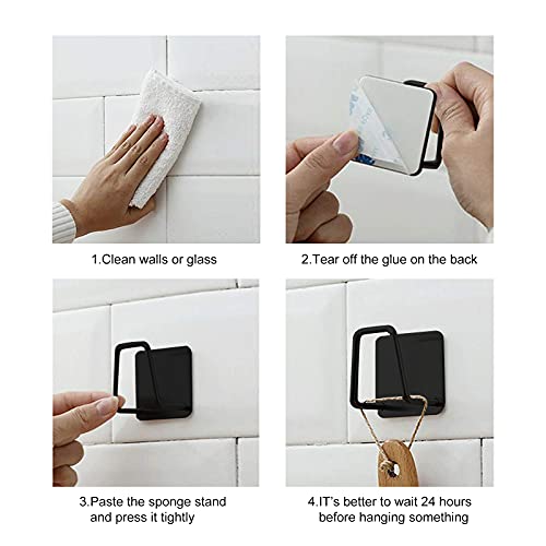 2 Pack Adhesive Sponge Holder Sponge Organization for Kitchen Sink No Drilling Sink Caddy Stainless Steel Waterproof Rustproof Dry Fast Sponge Accessories (Black)