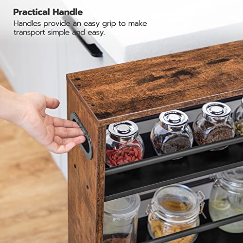 HOOBRO 4-Tier Slim Rolling Cart, Storage Cart for Laundry Room, Narrow Kitchen Cart with Handle and Lockable Casters, Space Saving, Easy Assembly, for Kitchen, Bathroom, Rustic Brown BF15TC01