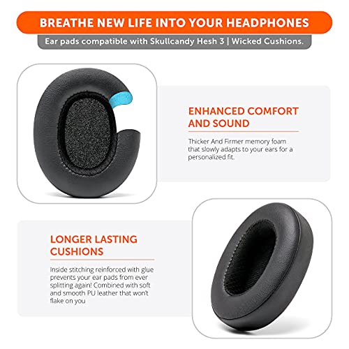 WC Wicked Cushions Extra Thick Earpads for Skullcandy Crusher/Evo/Hesh 3 Headphones & More | Improved Durability & Thickness for Improved Comfort and Noise Isolation | Black