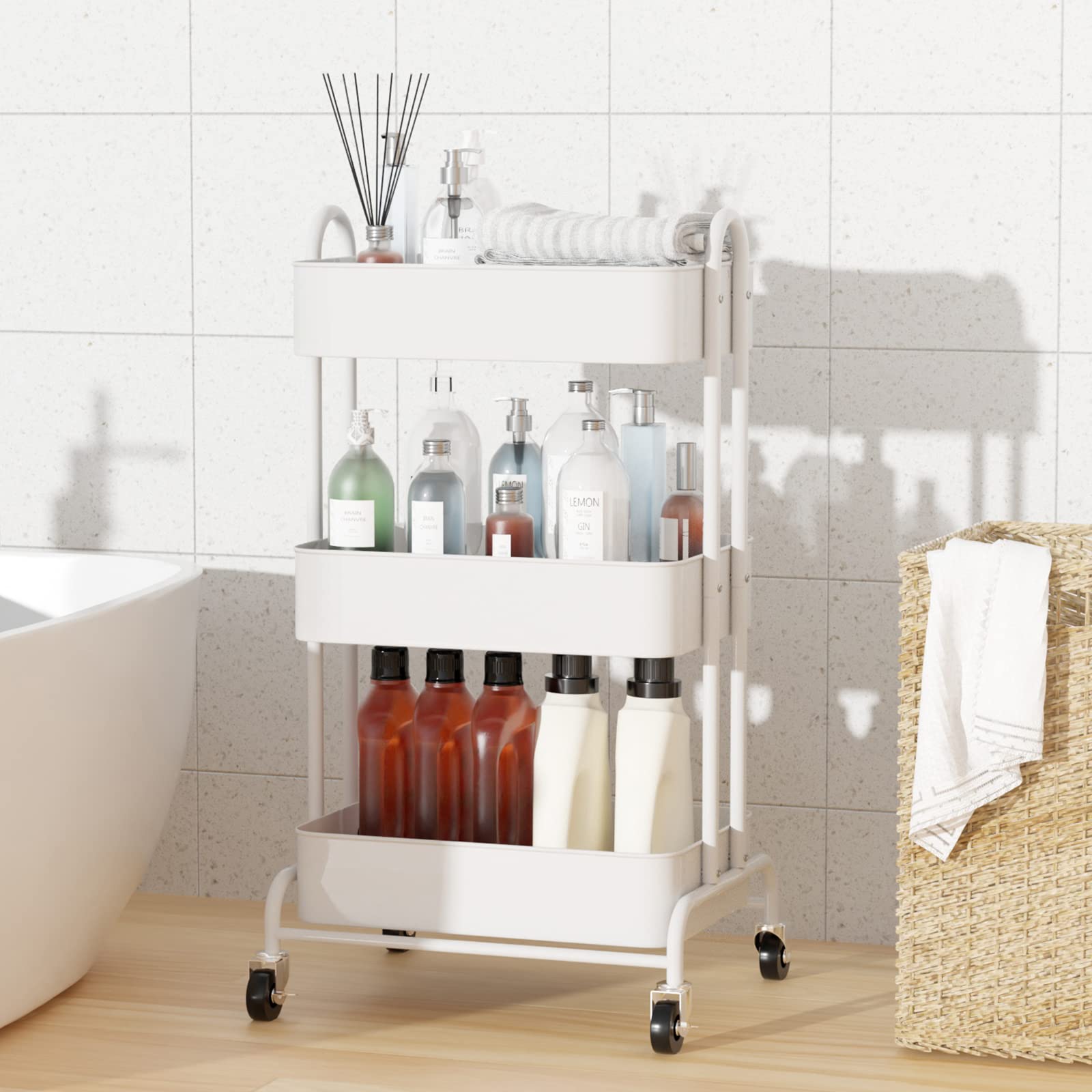 Ceayell 3-Tier Metal Rolling Storage Cart Heavy Duty Utility Cart Organizer with Lockable Wheels