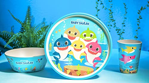 Zak Designs Baby Shark Dinnerware Set for Kids Includes 8" Plate, 6" Bowl, and 10oz Tumbler, Durable and Sustainable Melamine Bamboo Material (3-Piece Set)
