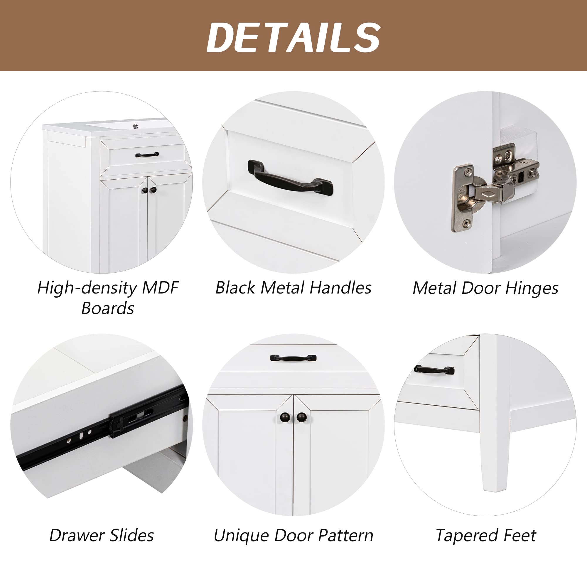 Merax, White 36 Inch Bathroom Vanity with Sink Set Combo, Storage Cabinet with Doors and Drawers, Ceramic Basin Top