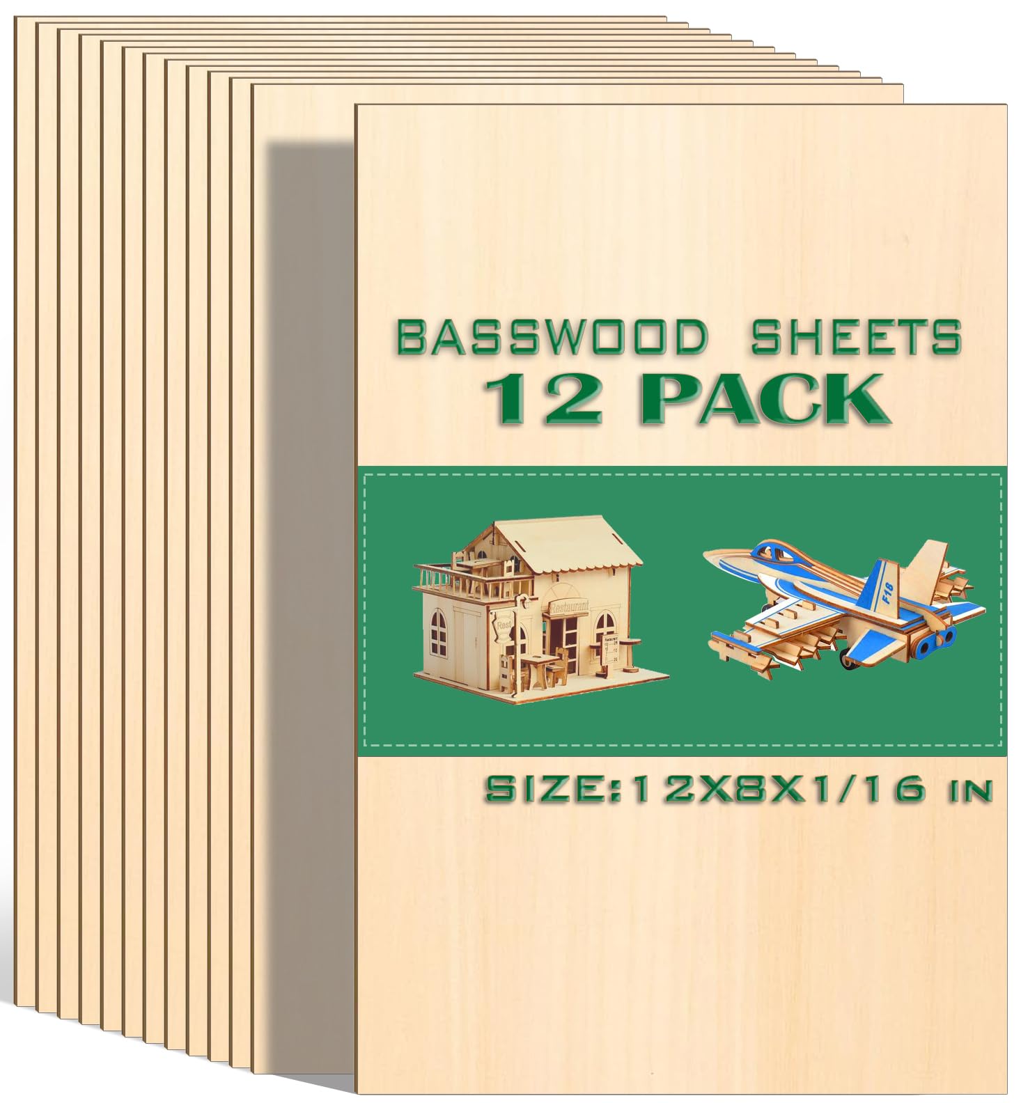 Unfinished Wood Pieces, Basswood Sheets Plywood Sheets for Crafts,Perfect for DIY Projects Painting Drawing Laser Wood Engraving Wood Burning and CNC Cutting (Yellow, 12in*8in*1/16in)