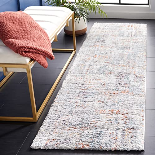 SAFAVIEH Berber Shag Collection Runner Rug - 2'3" x 12', Blue Rust & Ivory, Non-Shedding & Easy Care, 1.25-inch Thick Ideal for High Traffic Areas in Living Room, Bedroom (BER569A)