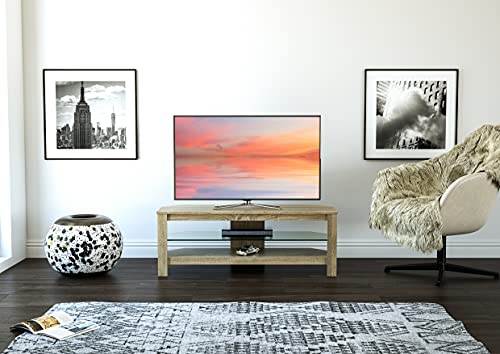 AVF CA115GOX-A Stand, Rustic Sawn Oak with Glass Shelf, Sizes – 27”, 32”, 37”, 39”, 40”, 42”, 46”, 47”, 50”, 55”. for TVs with Wide feet, Please Measure to Assure fit