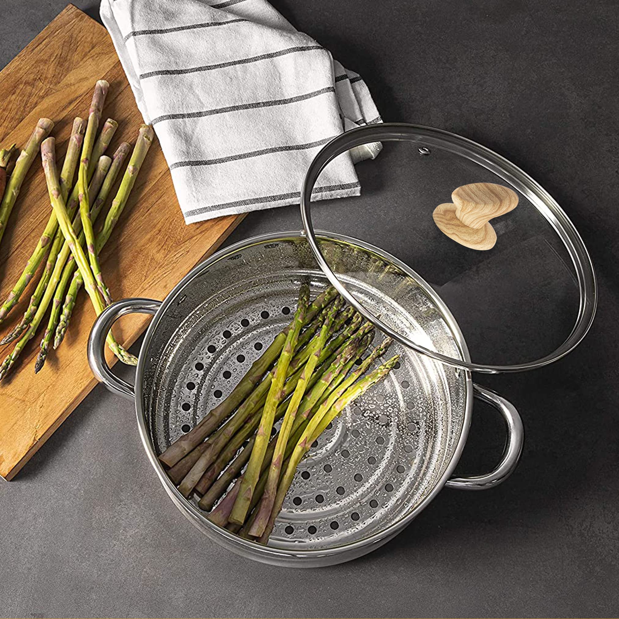 Kitchen Academy Granite Nonstick Cookware Set - 17 Piece Gray Cooking Pans Set, Induction Pots and Pans Set Non Stick, PFOA & PFOS Free.