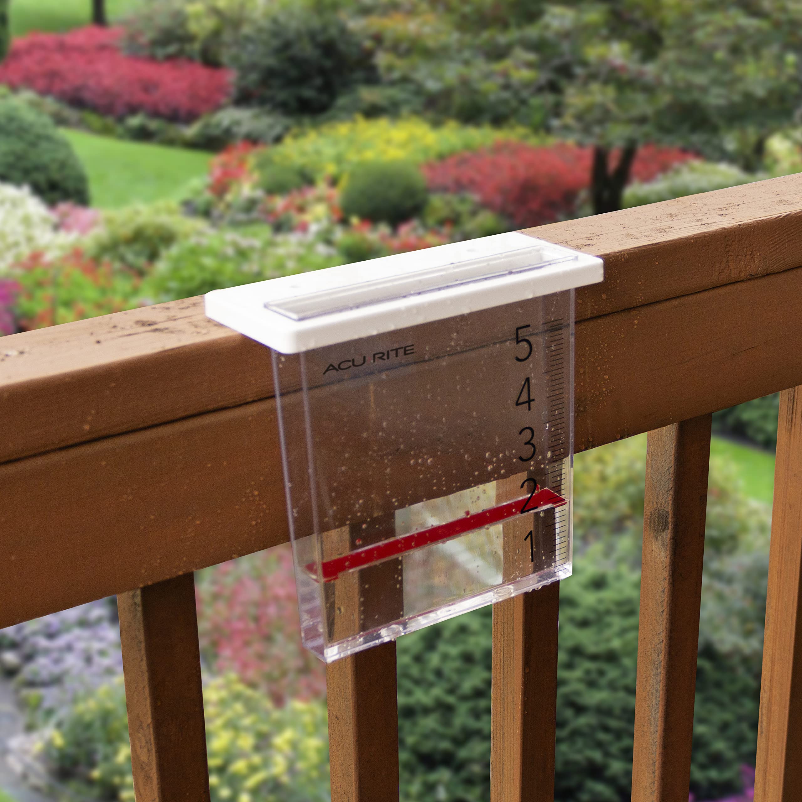 AcuRite Waterfall Rain Gauge with 5-inch Rainfall Capacity (00858W), Clear