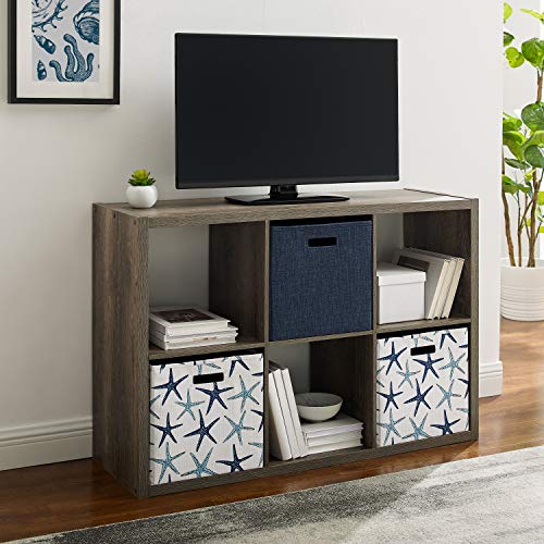 Linon White and Blue Starfish Print-Set of 2 Dawes Storage Bins