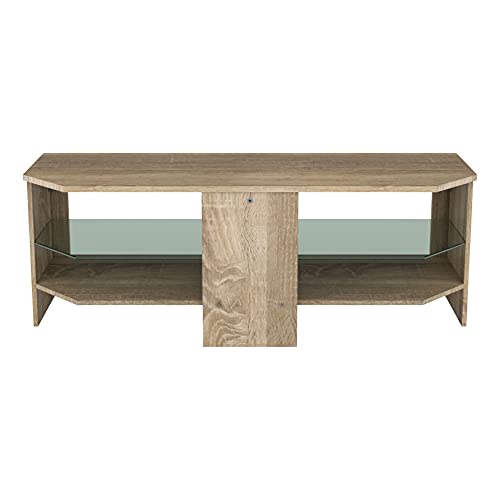 AVF CA115GOX-A Stand, Rustic Sawn Oak with Glass Shelf, Sizes – 27”, 32”, 37”, 39”, 40”, 42”, 46”, 47”, 50”, 55”. for TVs with Wide feet, Please Measure to Assure fit