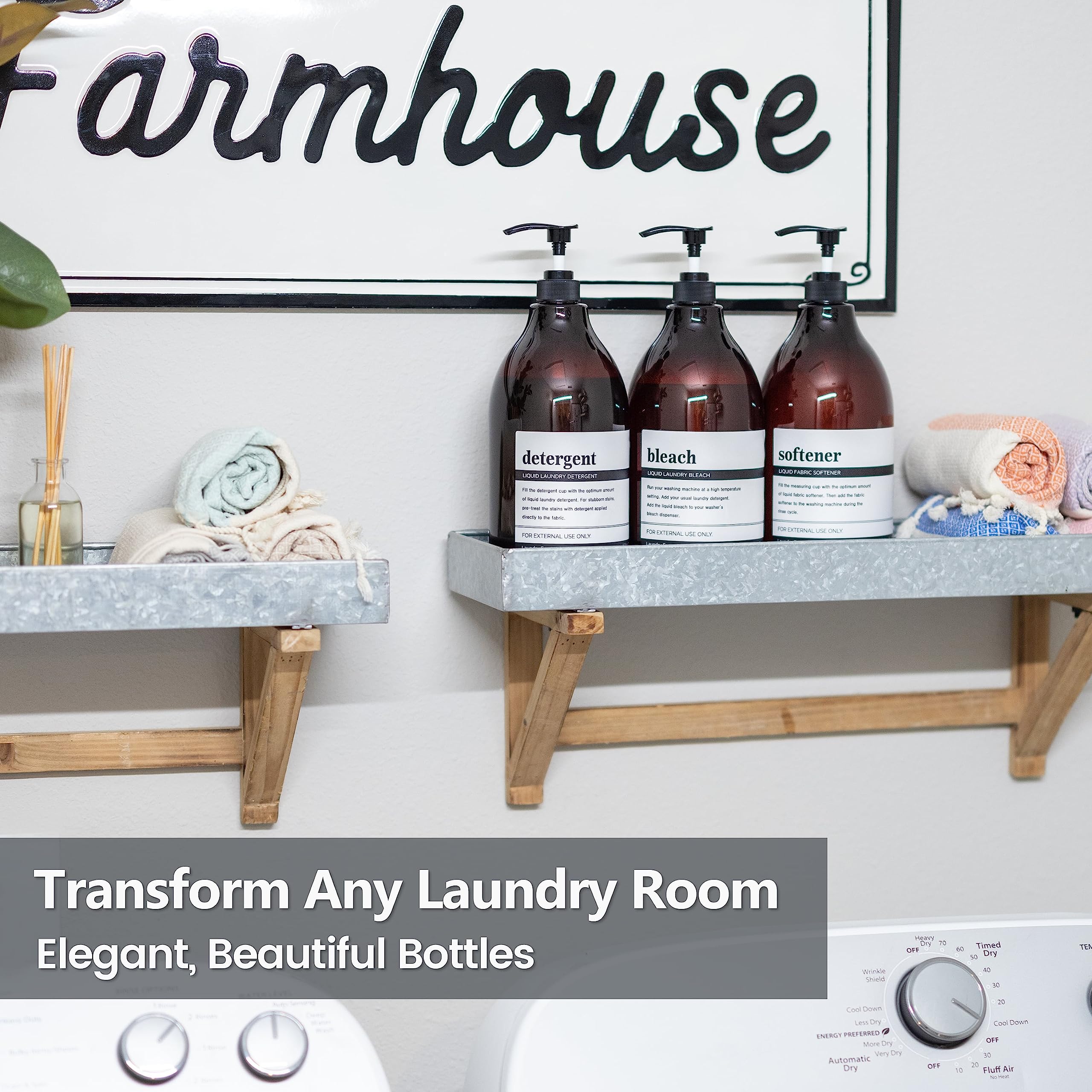 Liquid Laundry Detergent Dispenser (2 Pack), Decorative 67oz PET Plastic Bottles for Laundry Detergent, Fabric Softener, and Bleach, Laundry Soap Dispenser for Laundry Room Decor and Accessories