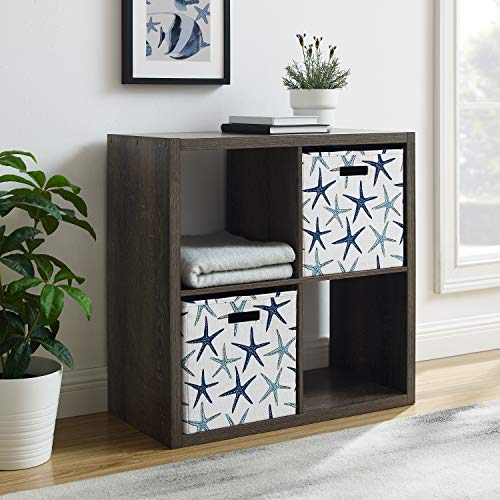 Linon White and Blue Starfish Print-Set of 2 Dawes Storage Bins