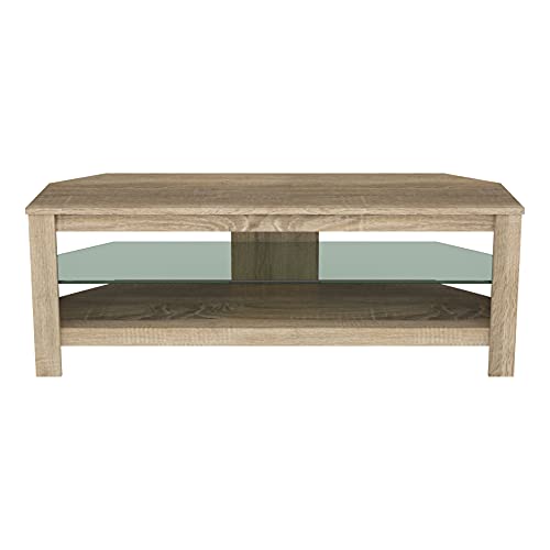 AVF CA115GOX-A Stand, Rustic Sawn Oak with Glass Shelf, Sizes – 27”, 32”, 37”, 39”, 40”, 42”, 46”, 47”, 50”, 55”. for TVs with Wide feet, Please Measure to Assure fit