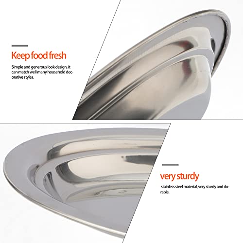 FRCOLOR Stainless Steel Oval Platter 26CM Fish Plate Appetizer Dish Snack Plate Kids Carvery Plate Serving Tray for Steaming Fish Dessert Meat Sushi Silver