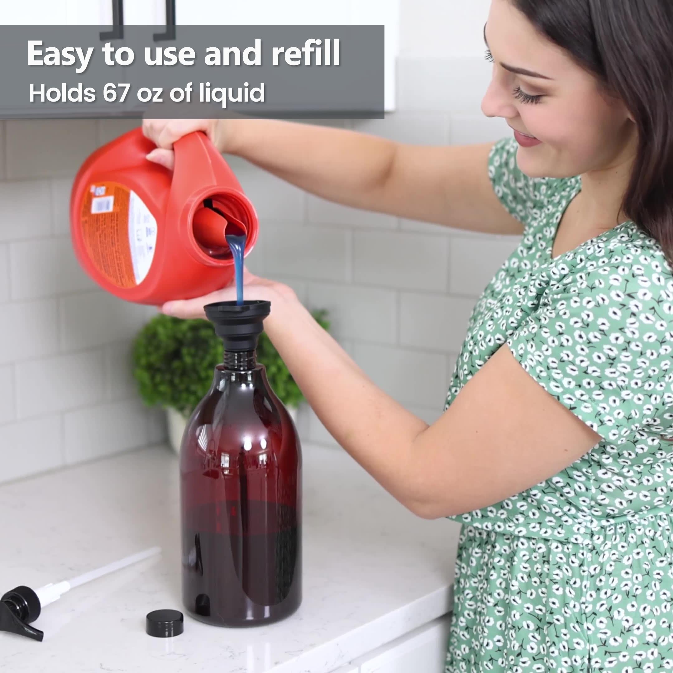 Liquid Laundry Detergent Dispenser (2 Pack), Decorative 67oz PET Plastic Bottles for Laundry Detergent, Fabric Softener, and Bleach, Laundry Soap Dispenser for Laundry Room Decor and Accessories
