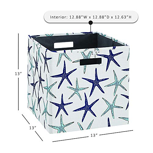 Linon White and Blue Starfish Print-Set of 2 Dawes Storage Bins