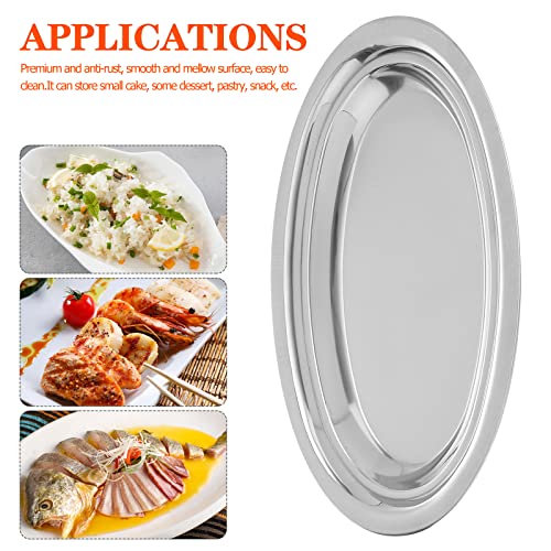 FRCOLOR Stainless Steel Oval Platter 26CM Fish Plate Appetizer Dish Snack Plate Kids Carvery Plate Serving Tray for Steaming Fish Dessert Meat Sushi Silver