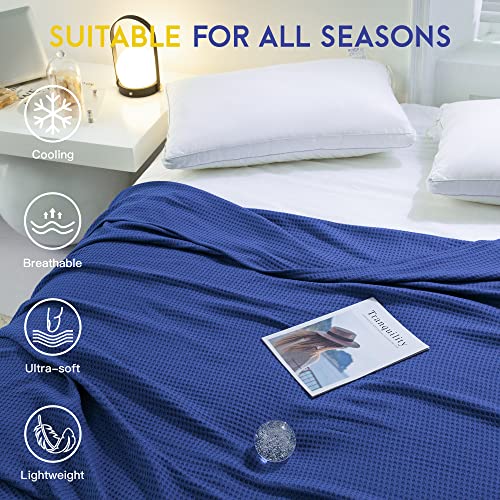 AmyHomie Cooling Blanket King Size, 100% Rayon Derived from Bamboo, Cool Summer Blanket for Hot Sleepers Soft Comfy Waffle Lightweight Blankets for All Seasons(Blue Violet, 108×90in)