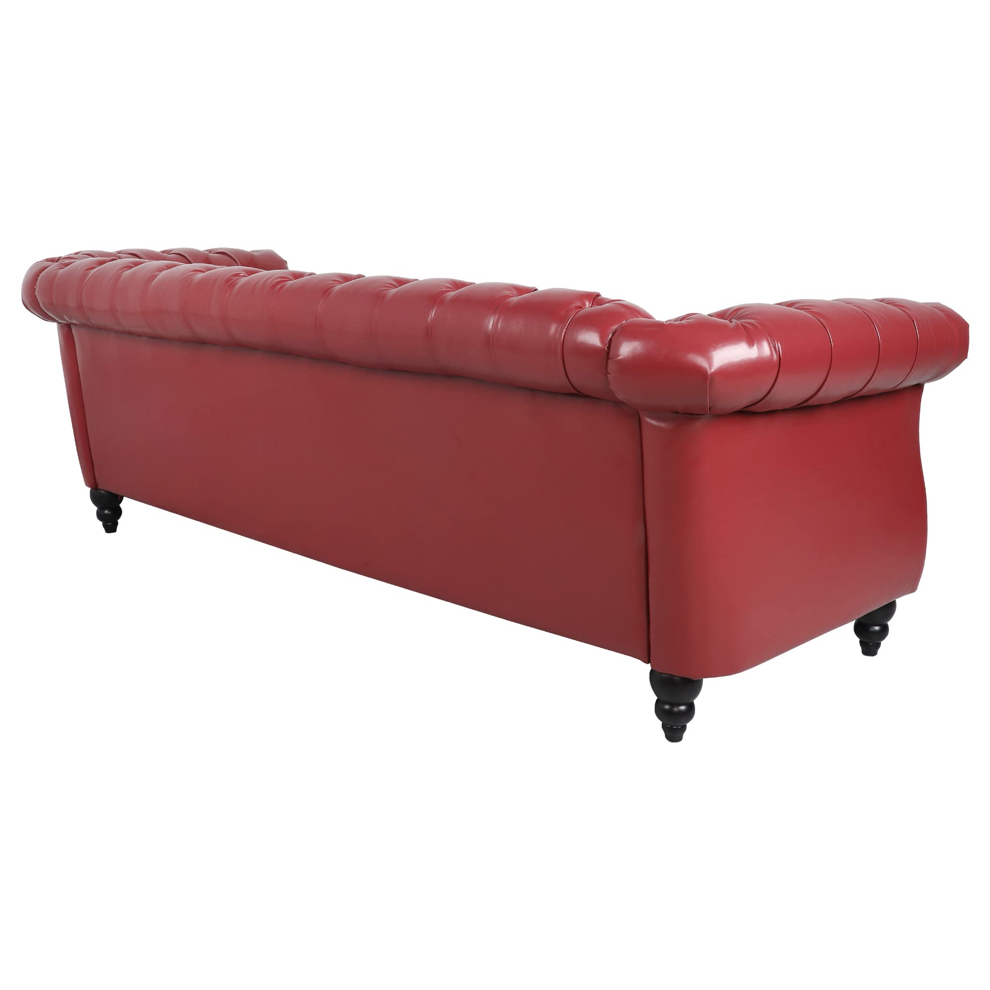 LEVNARY Chesterfield Sofa, Classic Tufted Upholstered Leather Couch, Modern 3 Seater Couch Furniture with Tufted Back for Living Room Office (Wine Red)