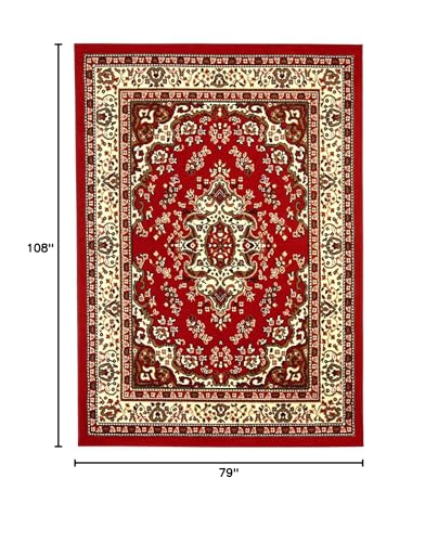 Antep Rugs Kashan King Collection HIMALAYAS Oriental Area Rug Maroon and Beige - Maroon and Beige - 6'7" x 9'