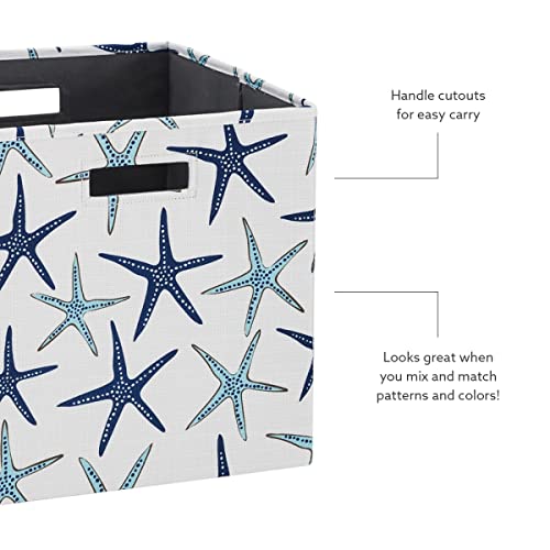 Linon White and Blue Starfish Print-Set of 2 Dawes Storage Bins