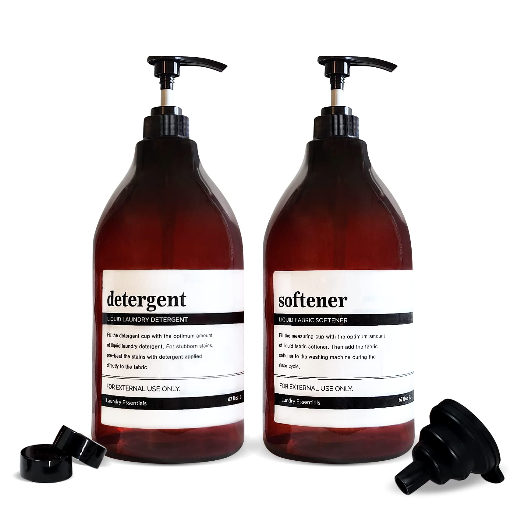Liquid Laundry Detergent Dispenser (2 Pack), Decorative 67oz PET Plastic Bottles for Laundry Detergent, Fabric Softener, and Bleach, Laundry Soap Dispenser for Laundry Room Decor and Accessories