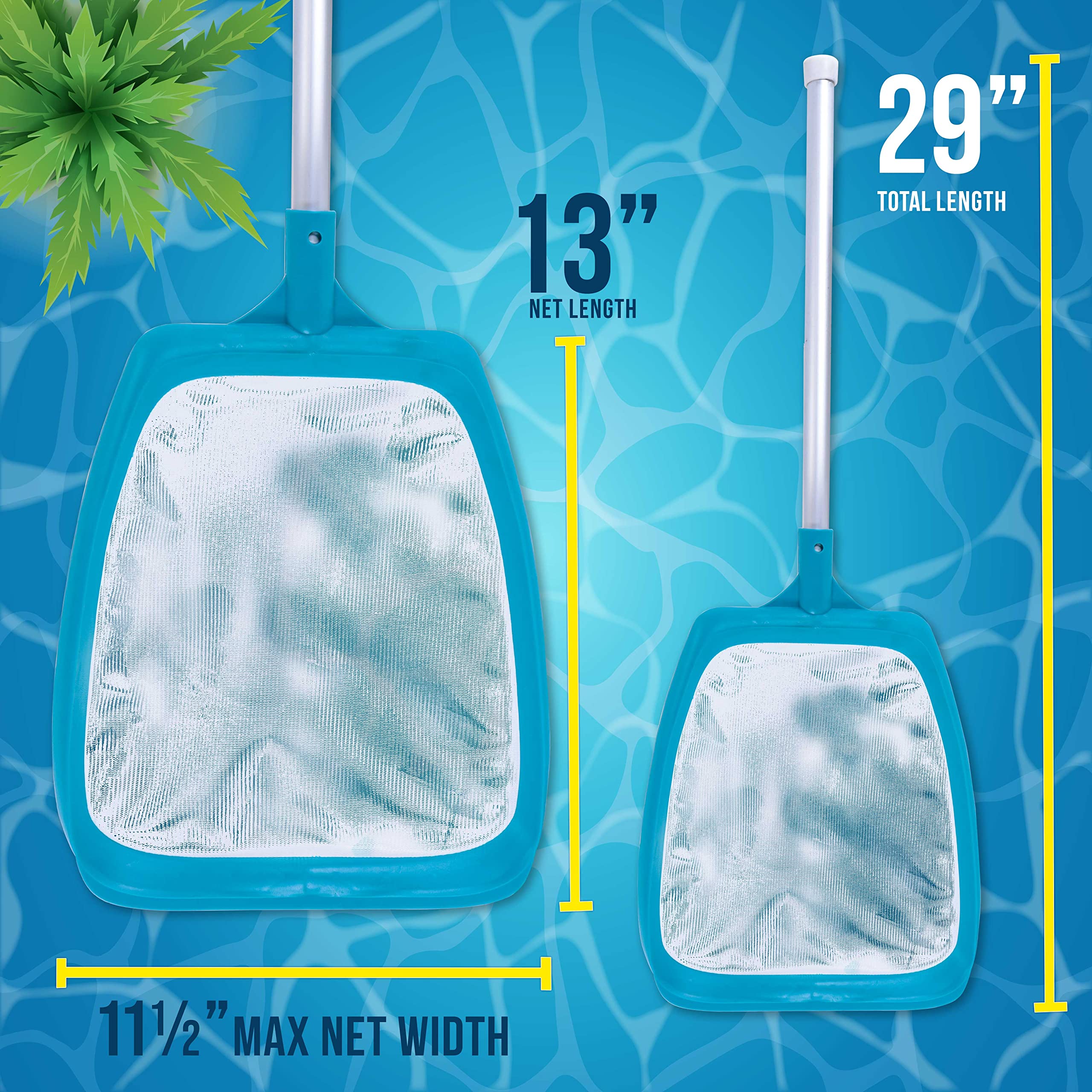 U.S. Pool Supply Professional Spa, Hot Tub, Pool Hand Leaf Skimmer Net with 17" Aluminum Pole - Ultra Fine Mesh Netting, Clean the Finest Debris - Pond, Kid Kiddie Inflatable Pool Cleaning Maintenance