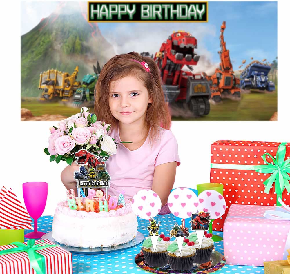 Dinosaur Truck Dinotrux Party Supplies Plates Decorations Birthday Cake Topper Banner Decor Backdrop Balloons
