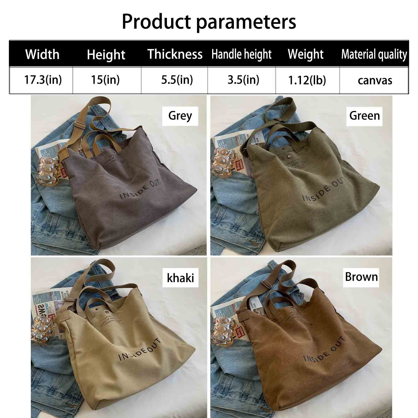 Women's Tote handbag Canvas shoulder bag Large canvas handbag Fashion retro letter handbag (green)