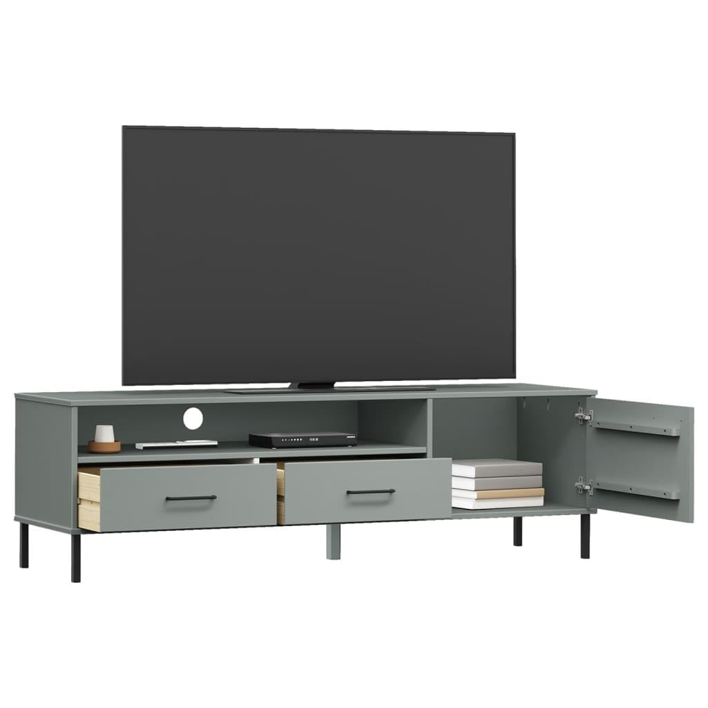 vidaXL TV Stand, TV Unit for Living Room, Sideboard with Metal Legs, Media Unit Cupboard, TV Table, Industrial, Gray Solid Wood Pine Oslo