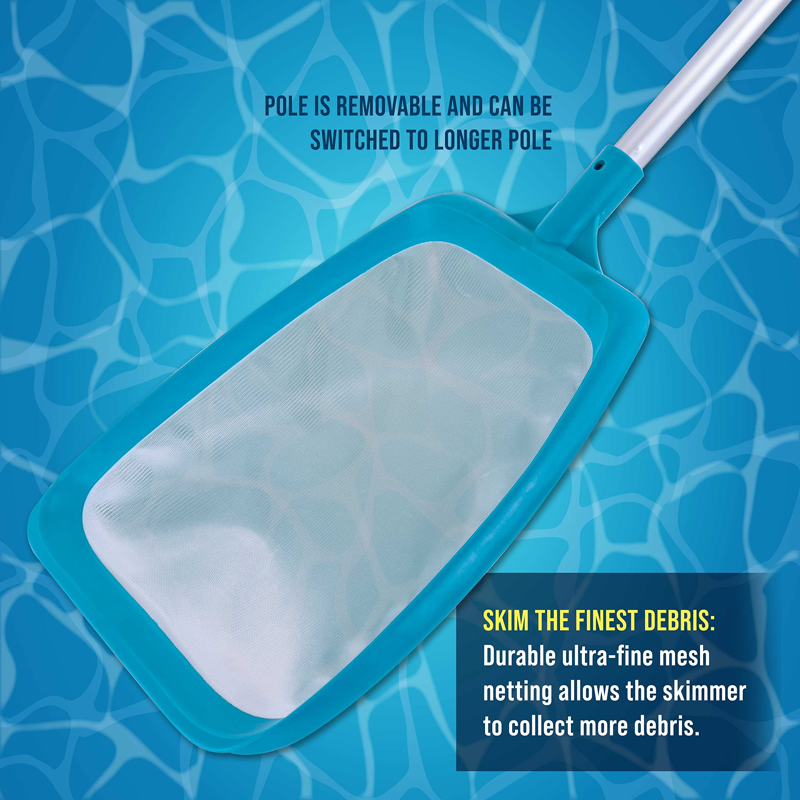U.S. Pool Supply Professional Spa, Hot Tub, Pool Hand Leaf Skimmer Net with 17" Aluminum Pole - Ultra Fine Mesh Netting, Clean the Finest Debris - Pond, Kid Kiddie Inflatable Pool Cleaning Maintenance