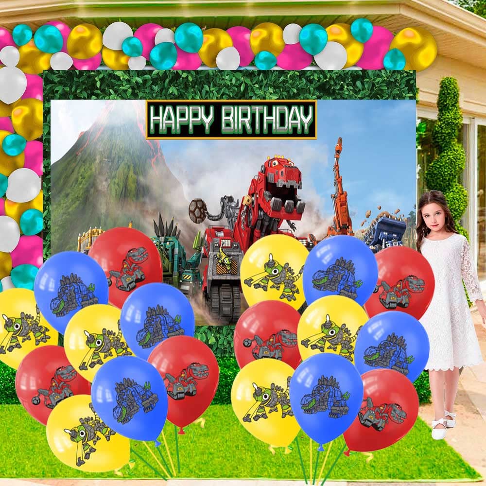 Dinosaur Truck Dinotrux Party Supplies Plates Decorations Birthday Cake Topper Banner Decor Backdrop Balloons