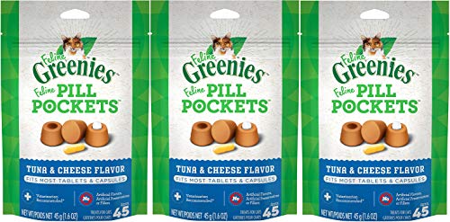 Greenies 3 Pack of Tuna and Cheese Feline Pill Pockets, 45 Treats Each