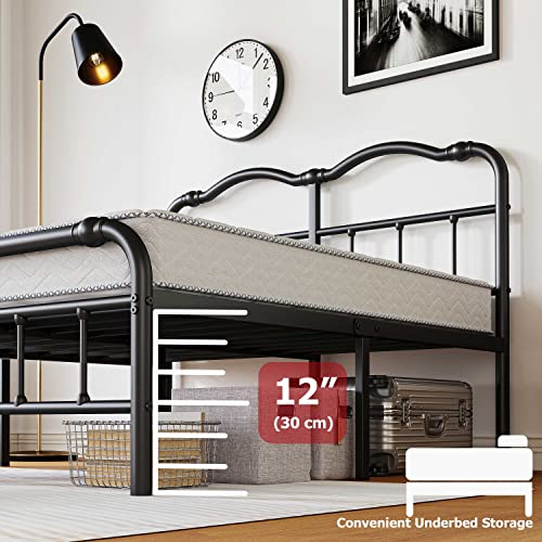 FDLOGW Twin XL Size Bed Frame with Headboard and Footboard, 14 Inch High, No Box Spring Needed Heavy Duty Metal Platform Bedframe, Noise Free